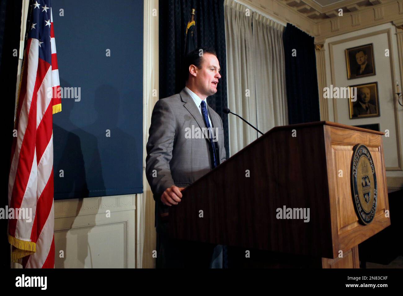 Pittsburgh Mayor Luke Ravenstahl tells reporters at a news conference ...