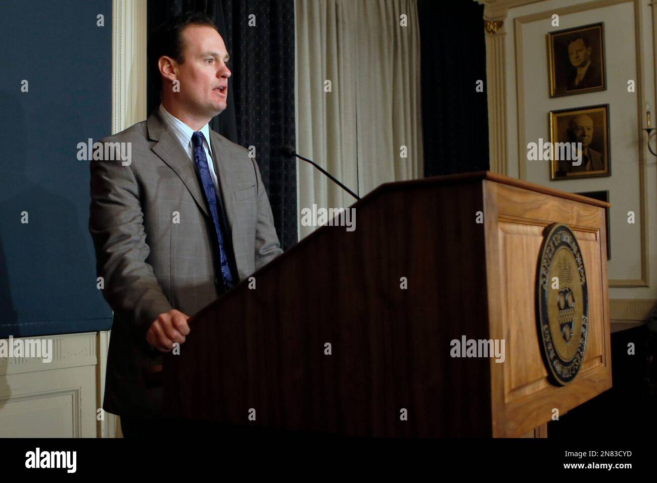 Pittsburgh Mayor Luke Ravenstahl tells reporters at a news conference ...