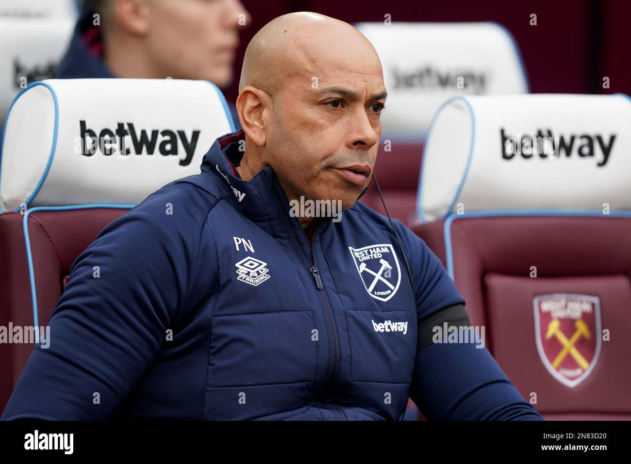 West Ham first team coach, Paul Nevin, looks on during the Premier ...