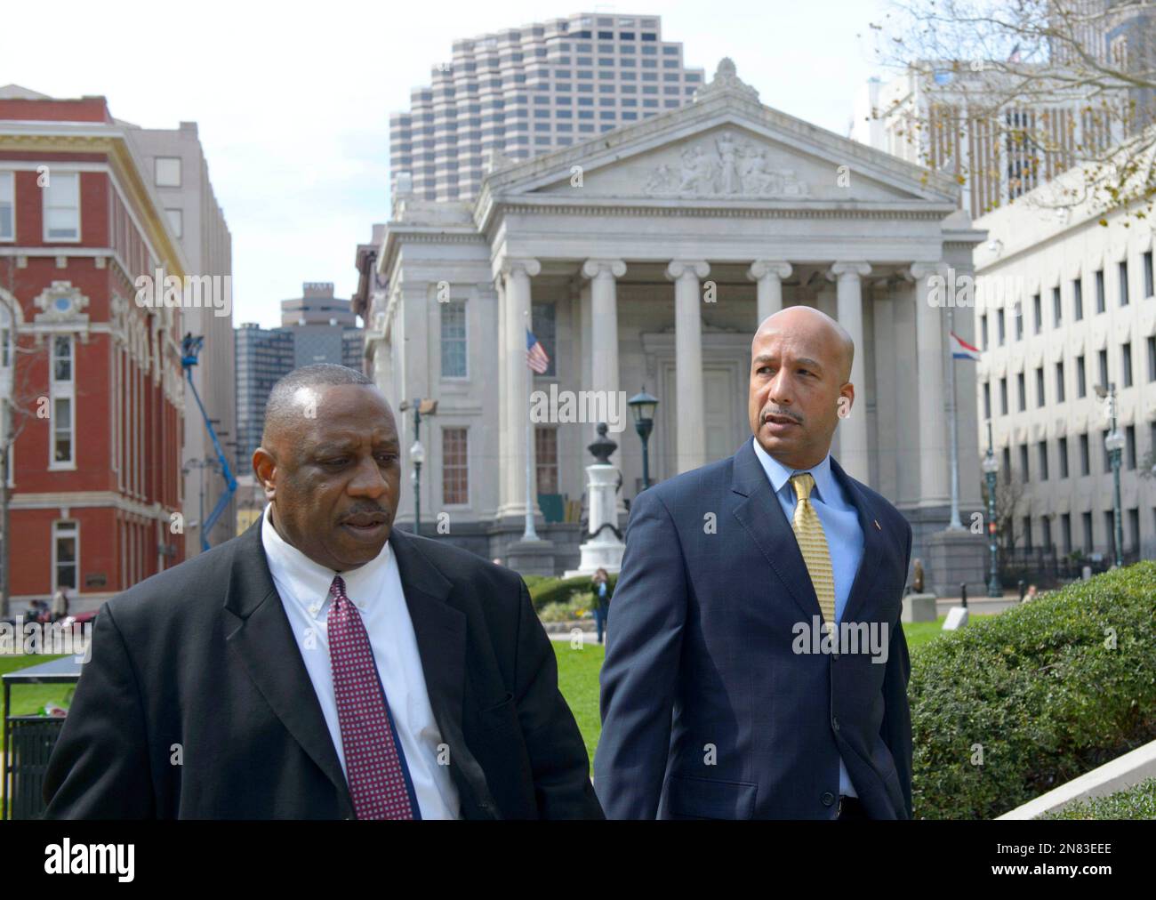 Former New Orleans Mayor C. Ray Nagin, right, walks past Gallier Hall ...