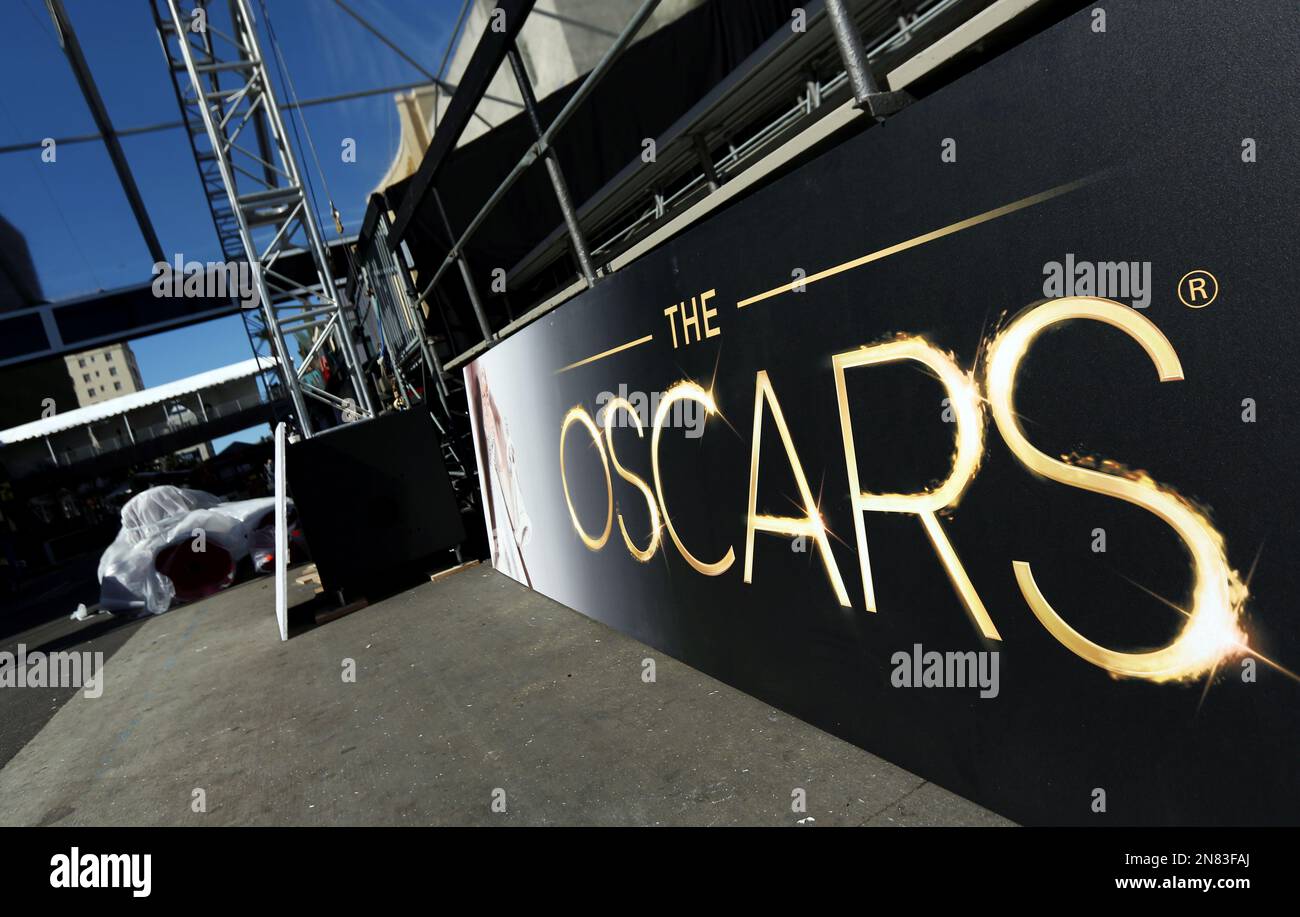 Oscars signage is seen as preparations are made for the 85th Academy ...