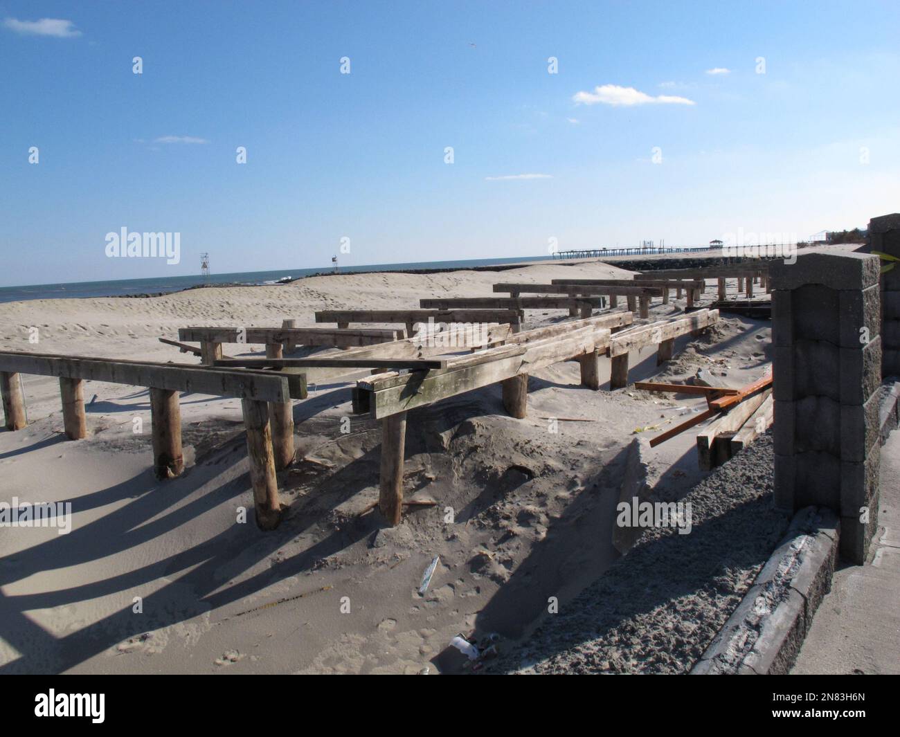 In this Feb. 12, 2013 photo, support pilings and damaged concrete are ...
