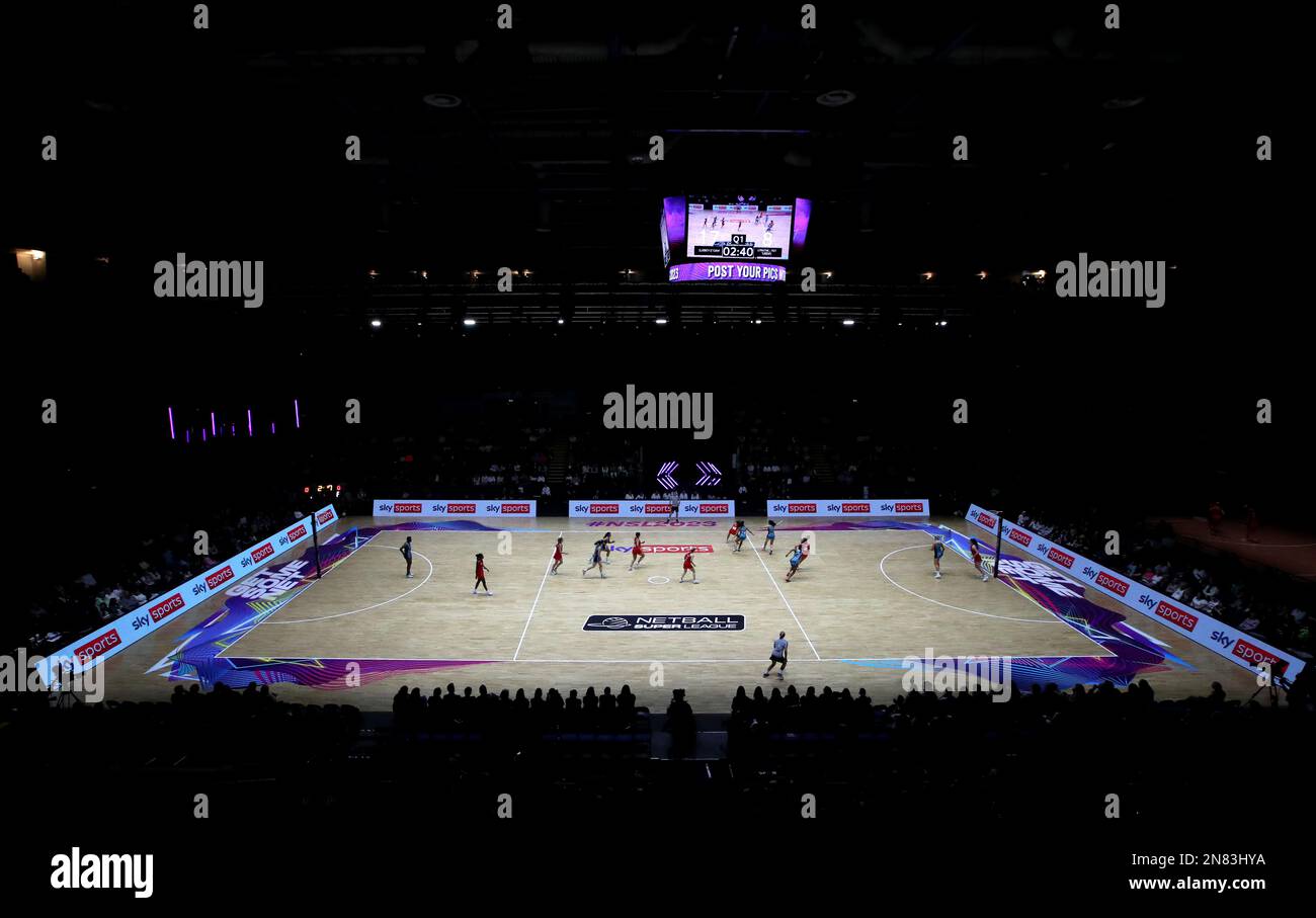 A general view of Surrey Storm's and Strathclyde Sirens' in action ...