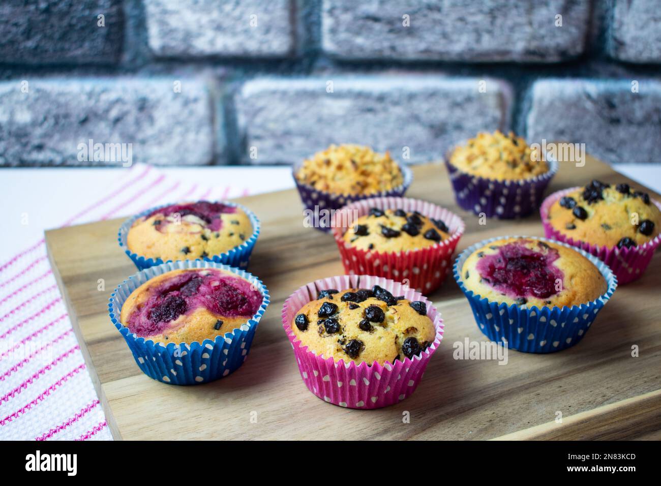 Delicious raspberry, hazelnut, chocolate muffins. Homemade fresh small ...
