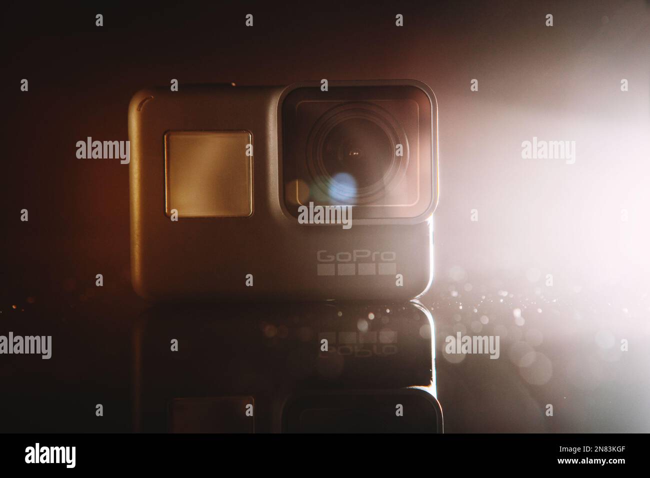 GoPro HERO 5 digital action camera with lensflare Stock Photo - Alamy