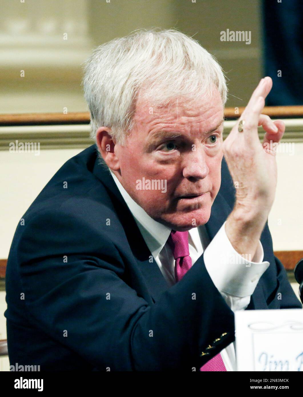 Industrialist and business leader Jim Barksdale gestures during a ...