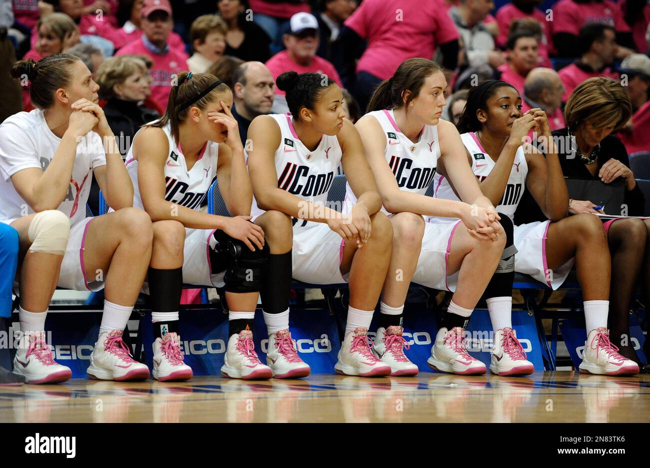 Connecticut players, from left, Heather Buck, Caroline Doty, Kiah ...
