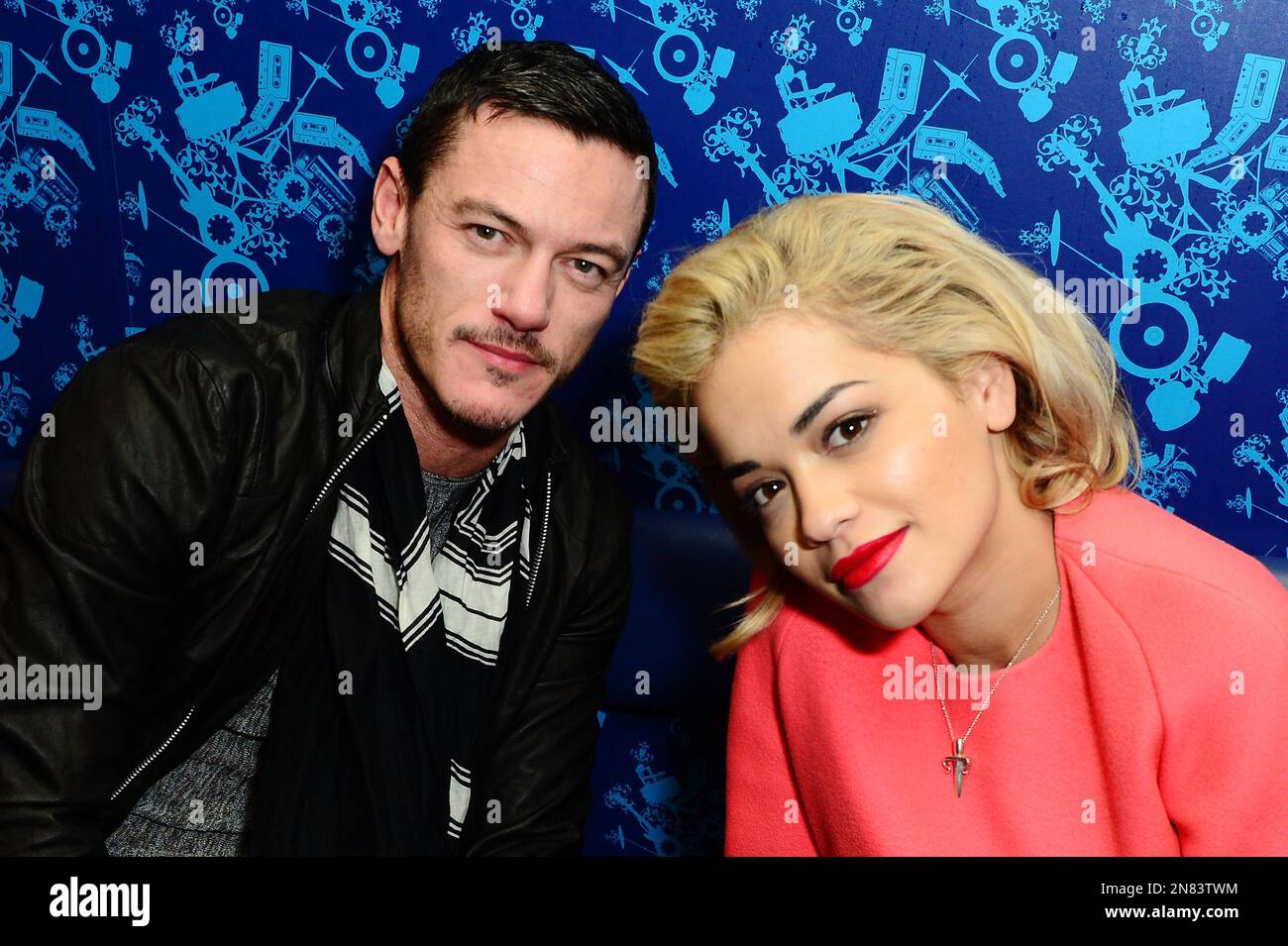 Luke Evans and Rita Ora pose for a photograph in the VIP area at the O2 ...