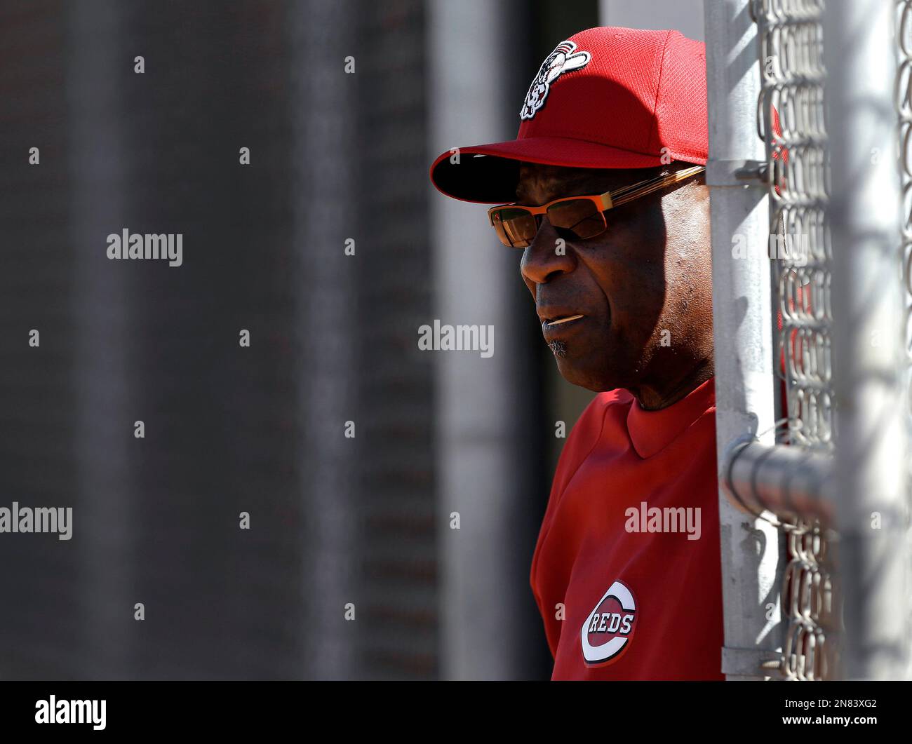 Cincinnati Reds manager Dusty Baker watches during spring training ...
