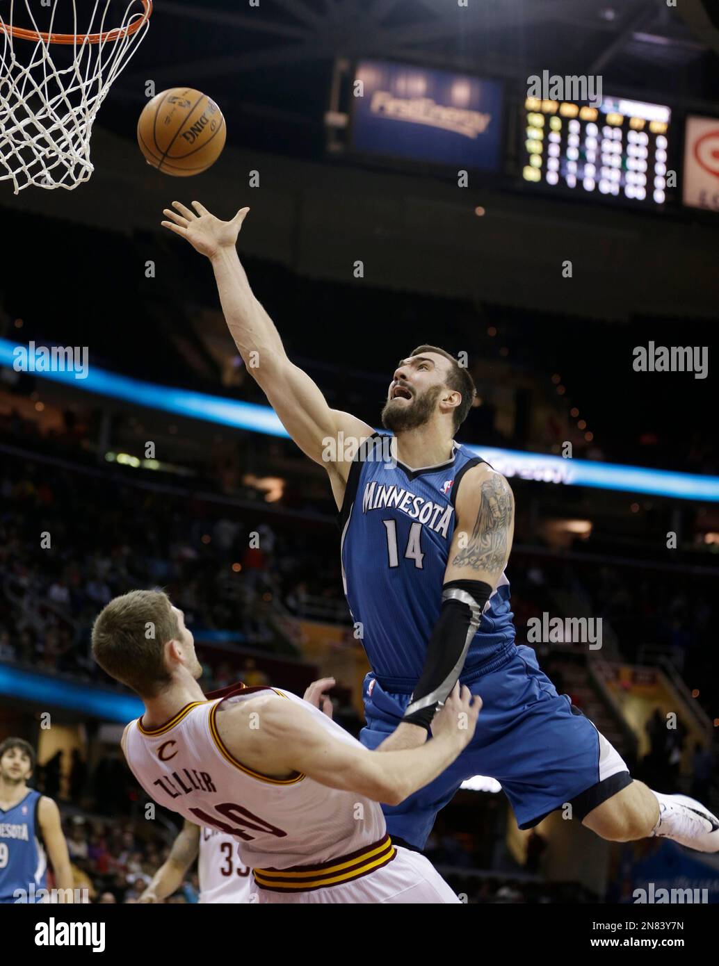 Minnesota Timberwolves' Nikola Pekovic (14), from Montenegro, jumps to ...
