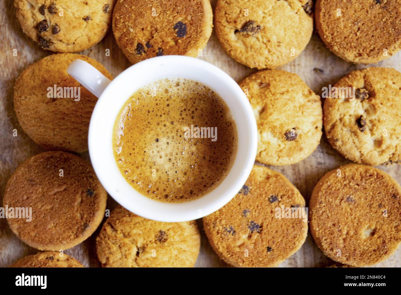 espresso coffee and chocolate biscuits for morning breakfast Stock ...