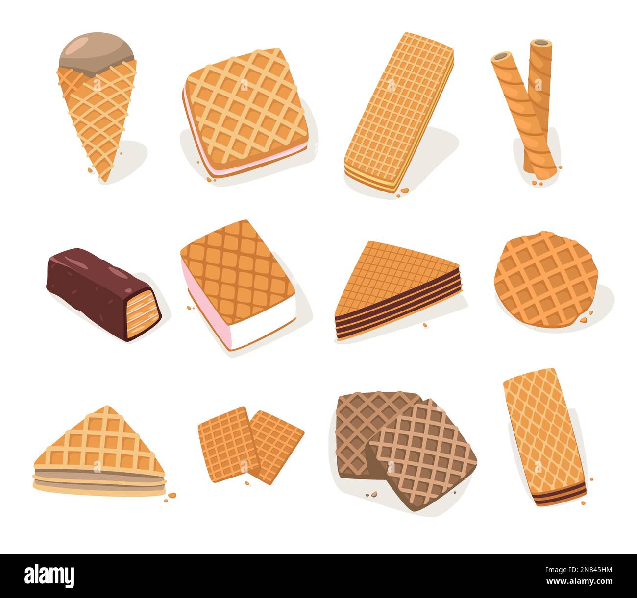 Waffle shapes. Cartoon wafer biscuits and cakes different forms ...