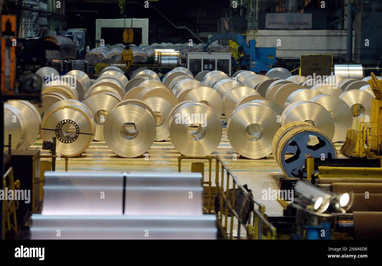 Finished galvanized steel coils await shipment at ArcelorMittal Steel's ...