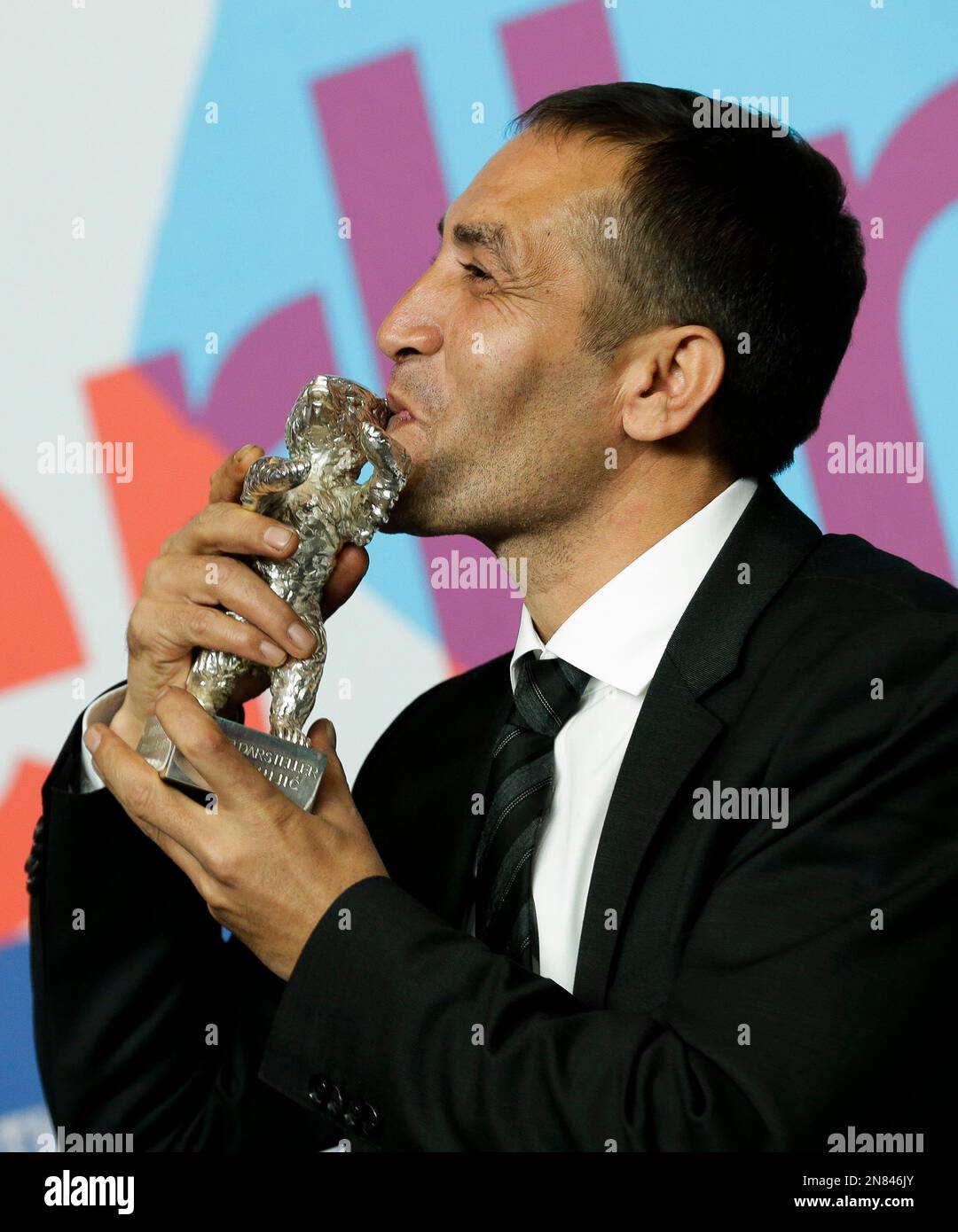 Actor Nazif Mujic with his Silver Bear Best Actor award for his role in ...