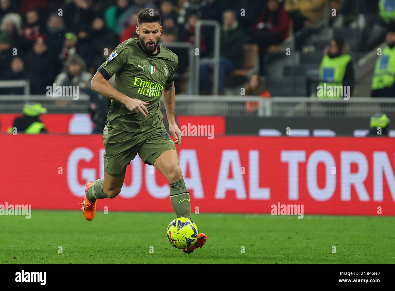 Olivier Giroud of AC Milan in action during Serie A 2022/23 football match between AC Milan and ...