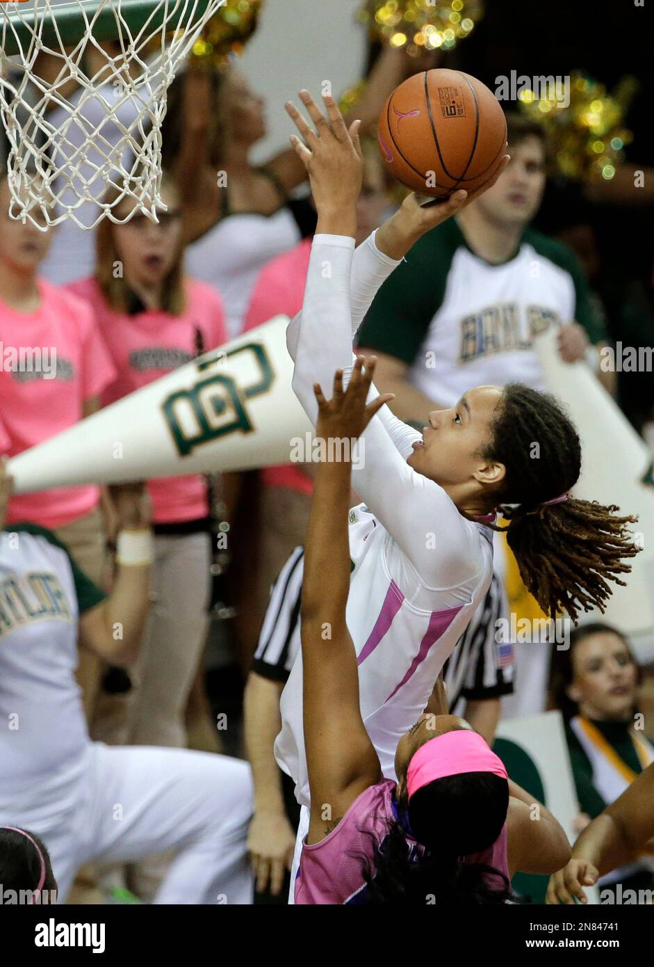 Baylor 's Brittney Griner (42) goes up for a score over TCU's Latricia ...