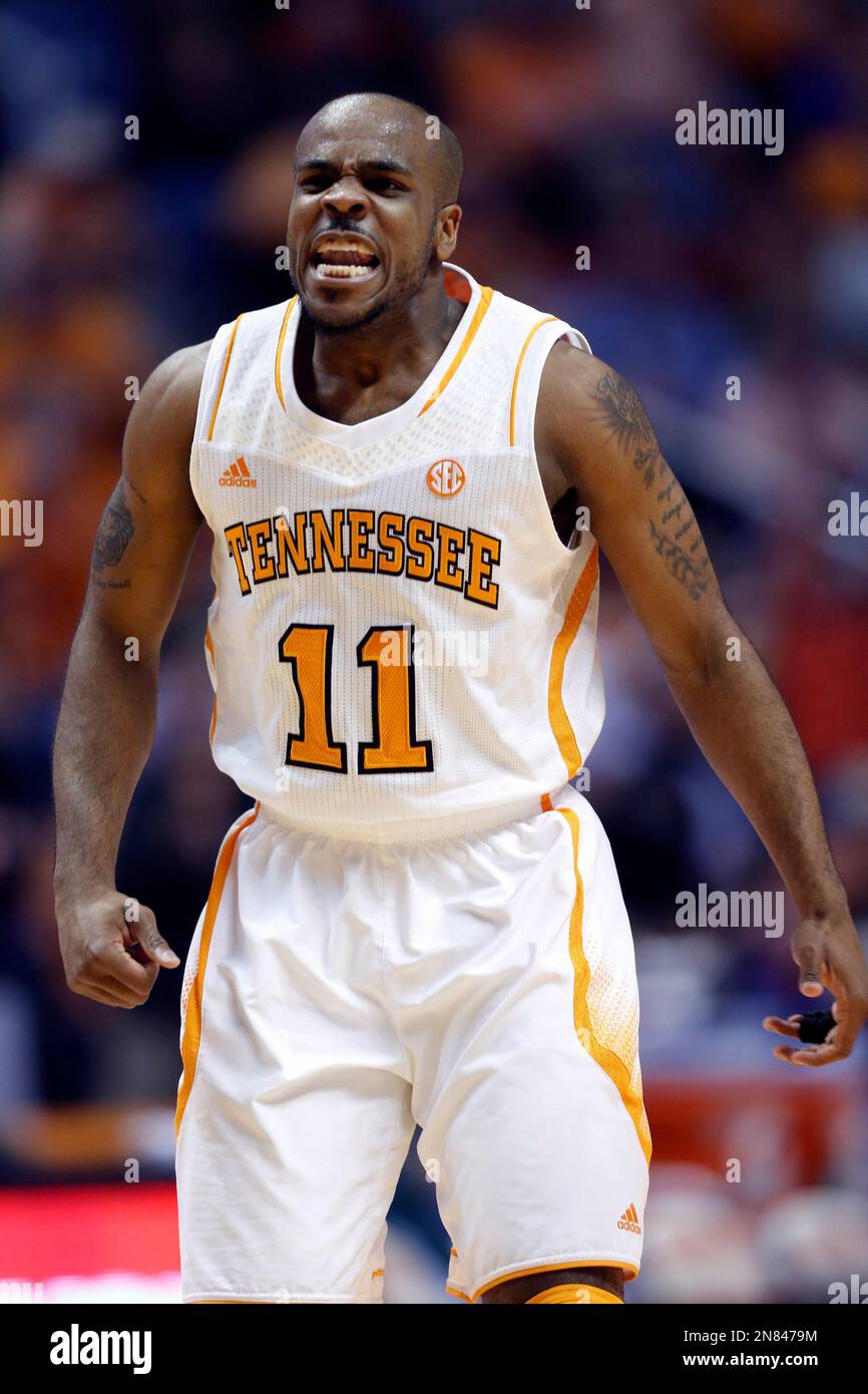 Tennessee guard Trae Golden (11) reacts to a shot in the first half of ...
