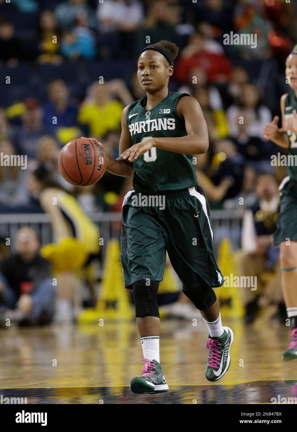 Michigan State guard Kiana Johnson (0) brings the ball downcourt during ...