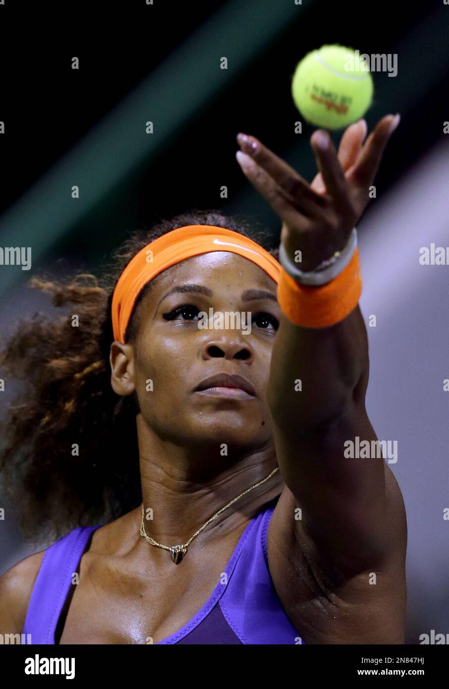 Serena Williams of the U.S. serves to Russia's Maria Sharapova in the ...