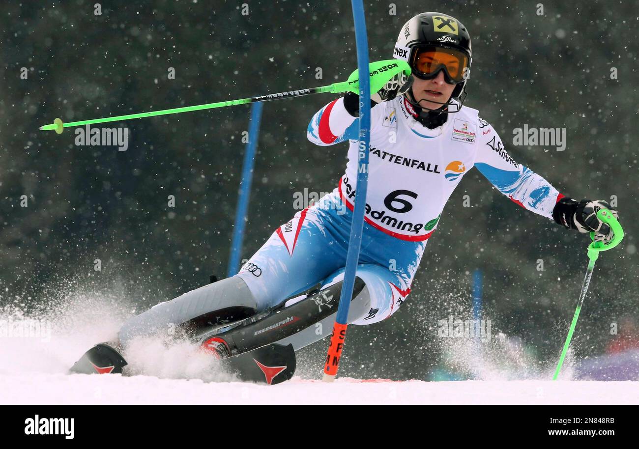 Austria's Kathrin Zettel clears a gate during the first run of the ...