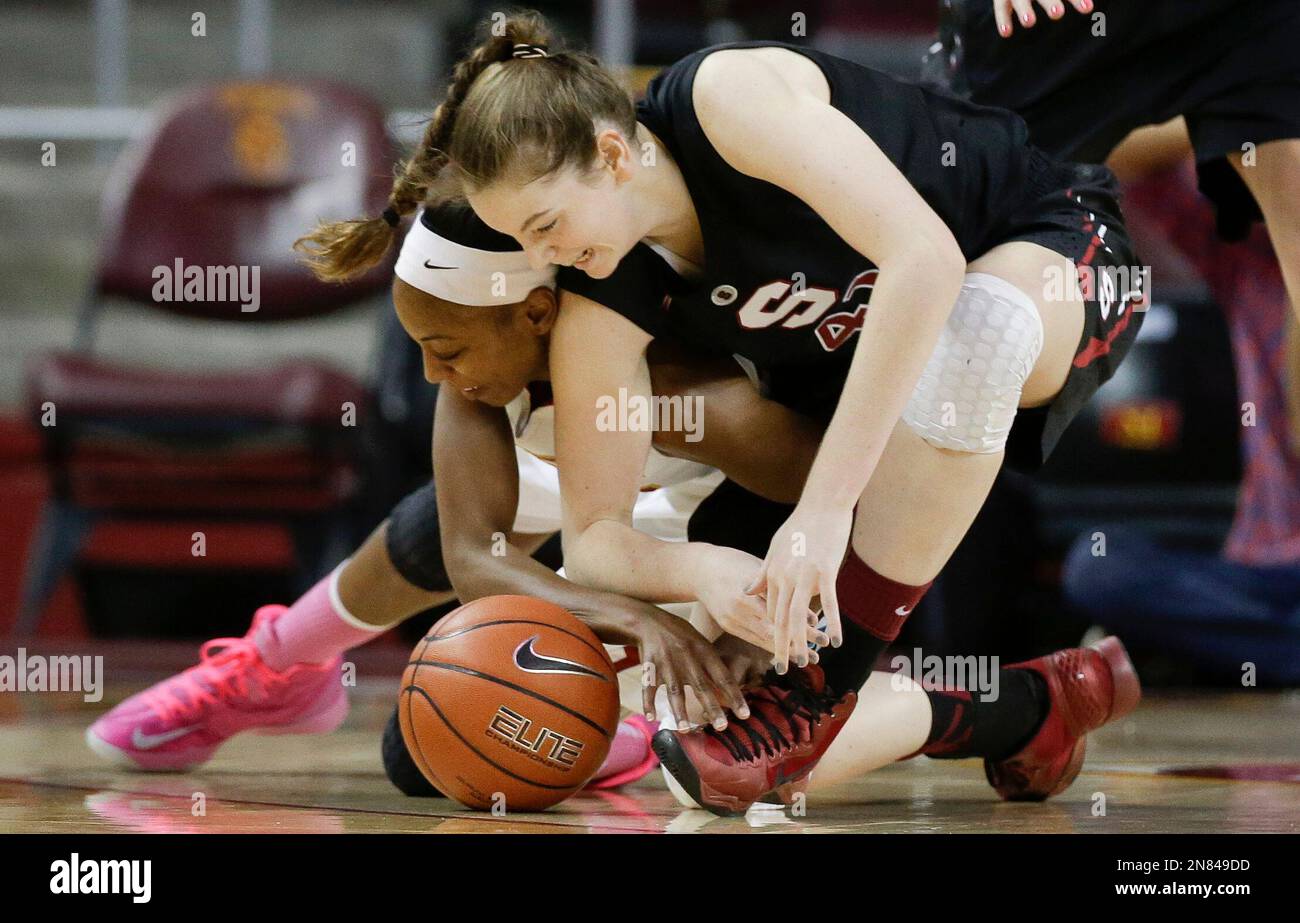 Southern California forward Desiree Bradley, left, and Stanford forward ...