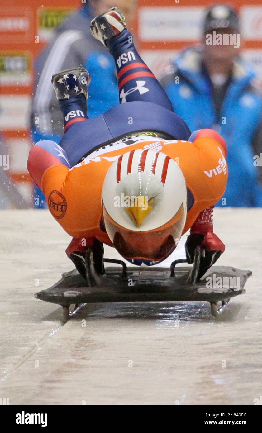 Katie Uhlaender of the USA starts during the women's Skeleton event at ...