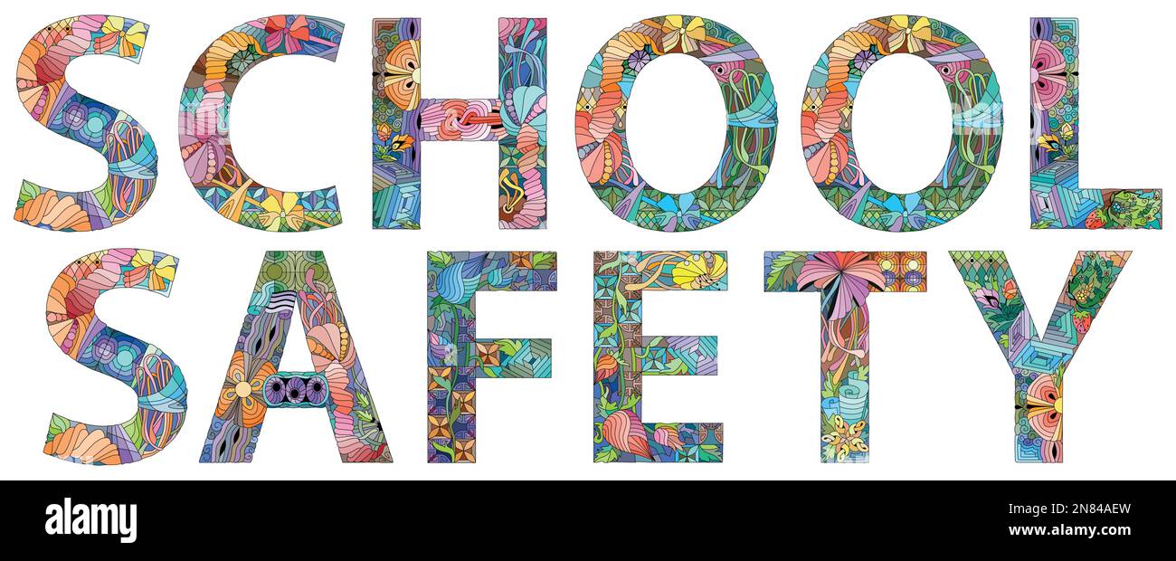 Hand-painted art design. Hand drawn illustration words SCHOOL SAFETY ...