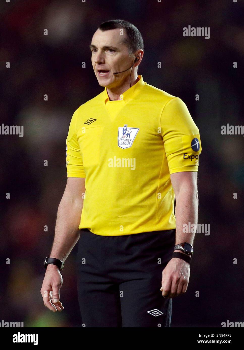 Referee Neil Swarbrick is seen as he takes charge of the match ...