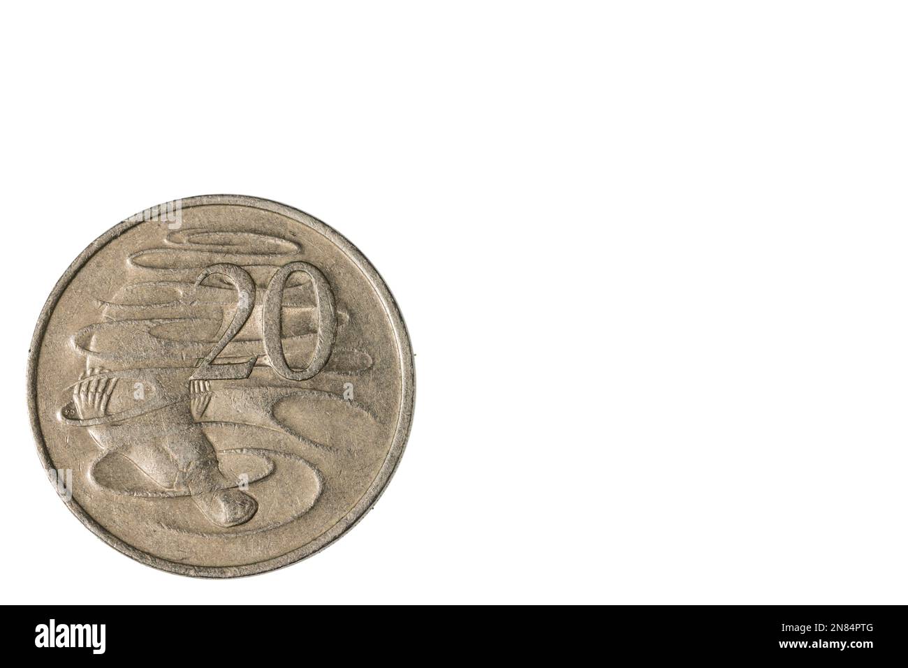 Close up view of old front side of Australian twenty cent coin dated ...