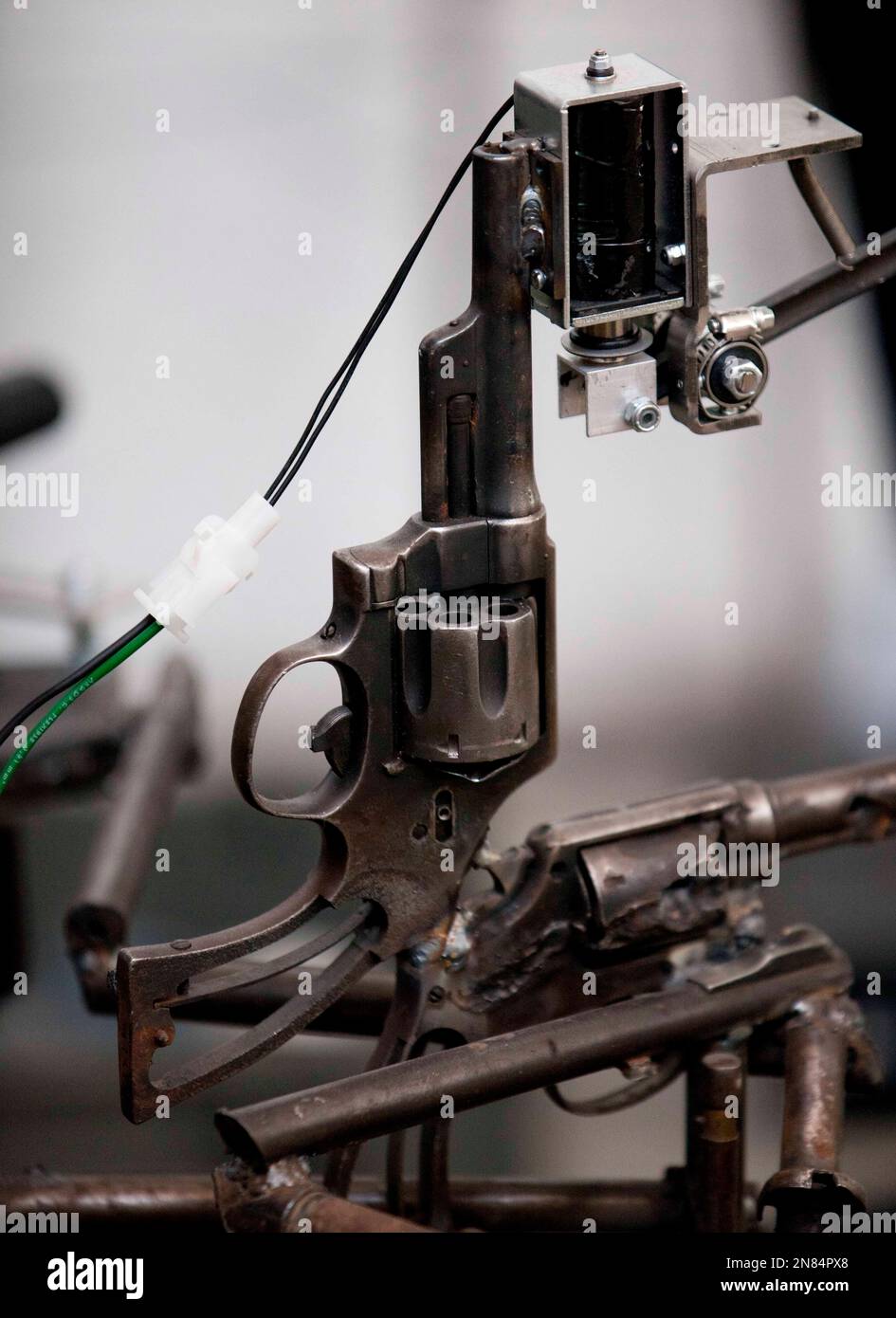 Part of a drum-like set crafted by Mexican artist Pedro Reyes with ...