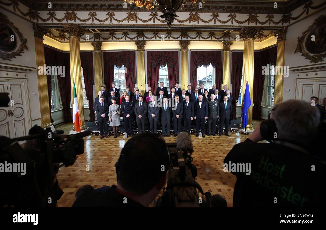 EU Defence Ministers stand for a group photograph in Dublin Castle ...