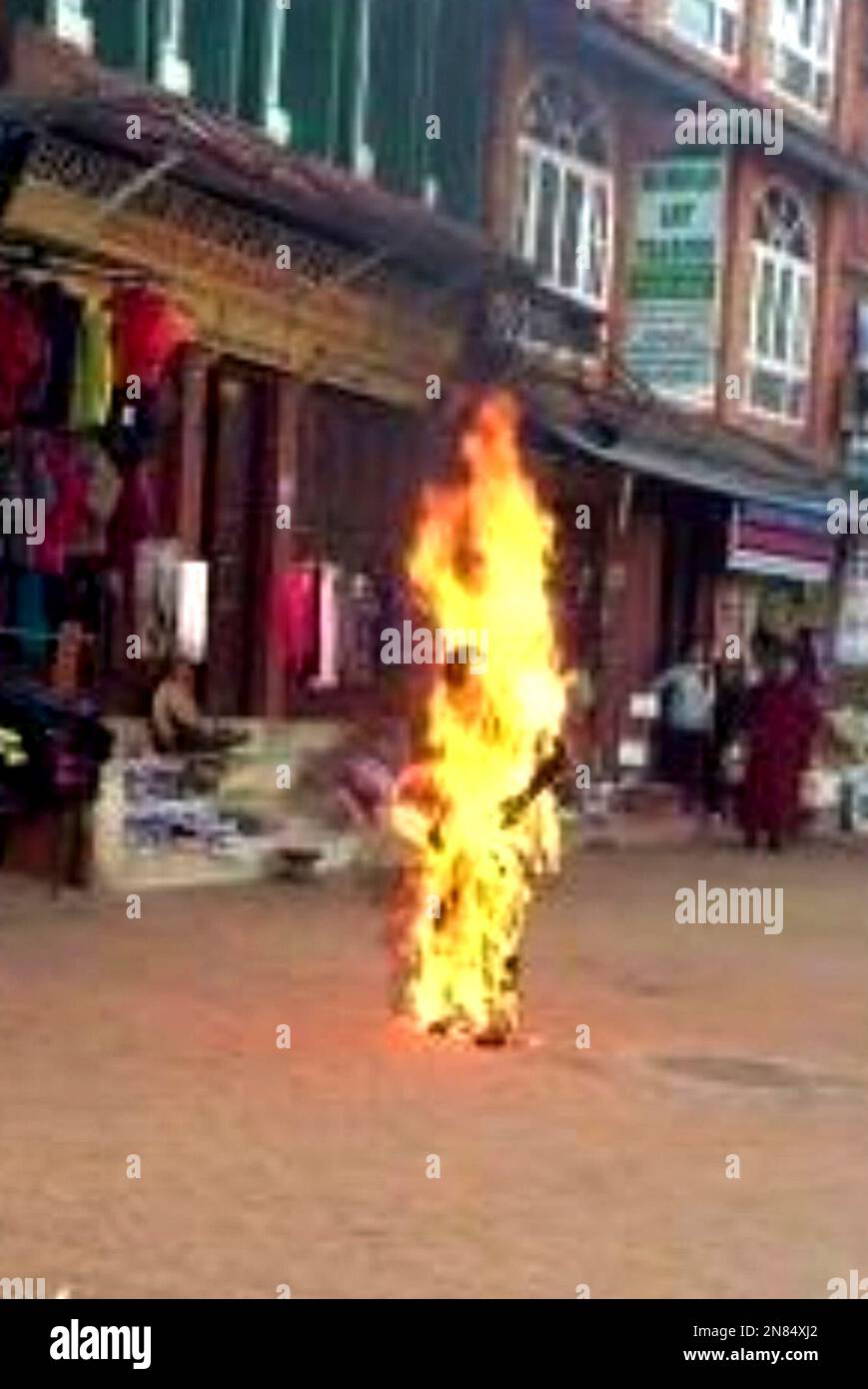 A Tibetan monk burns after he set himself on fire in Katmandu, Nepal ...