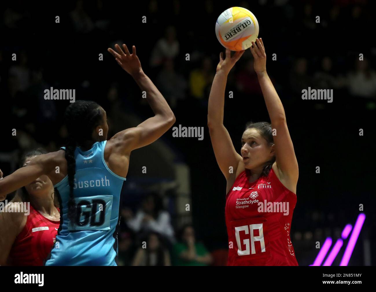 Surrey Storm's Layla Guscoth (left) and Strathclyde Sirens' Niamh ...