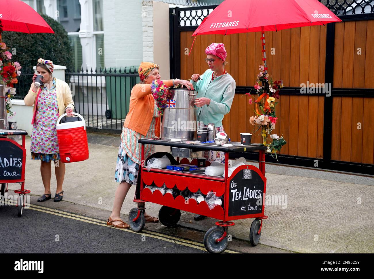 Tea ladies outside of the stadium ahead of the Premier League match at ...