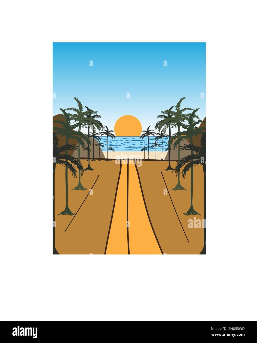 Nature Sunshine beach scenery art illustration graphic design poster ...