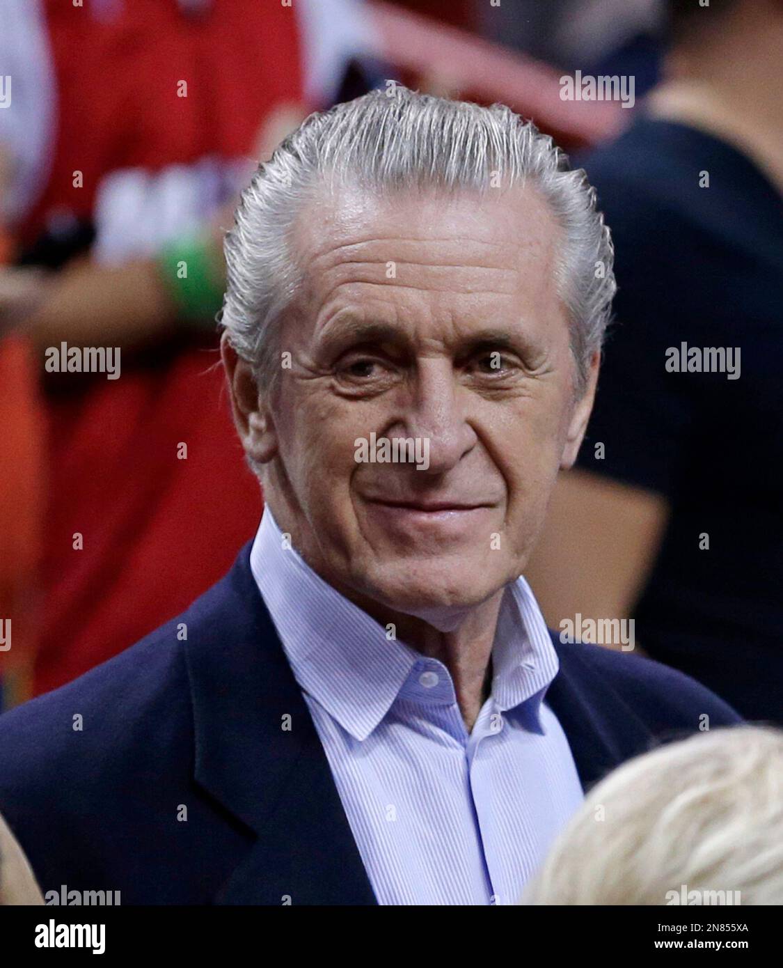 Miami Heat president Pat Riley is shown before an NBA basketball game ...