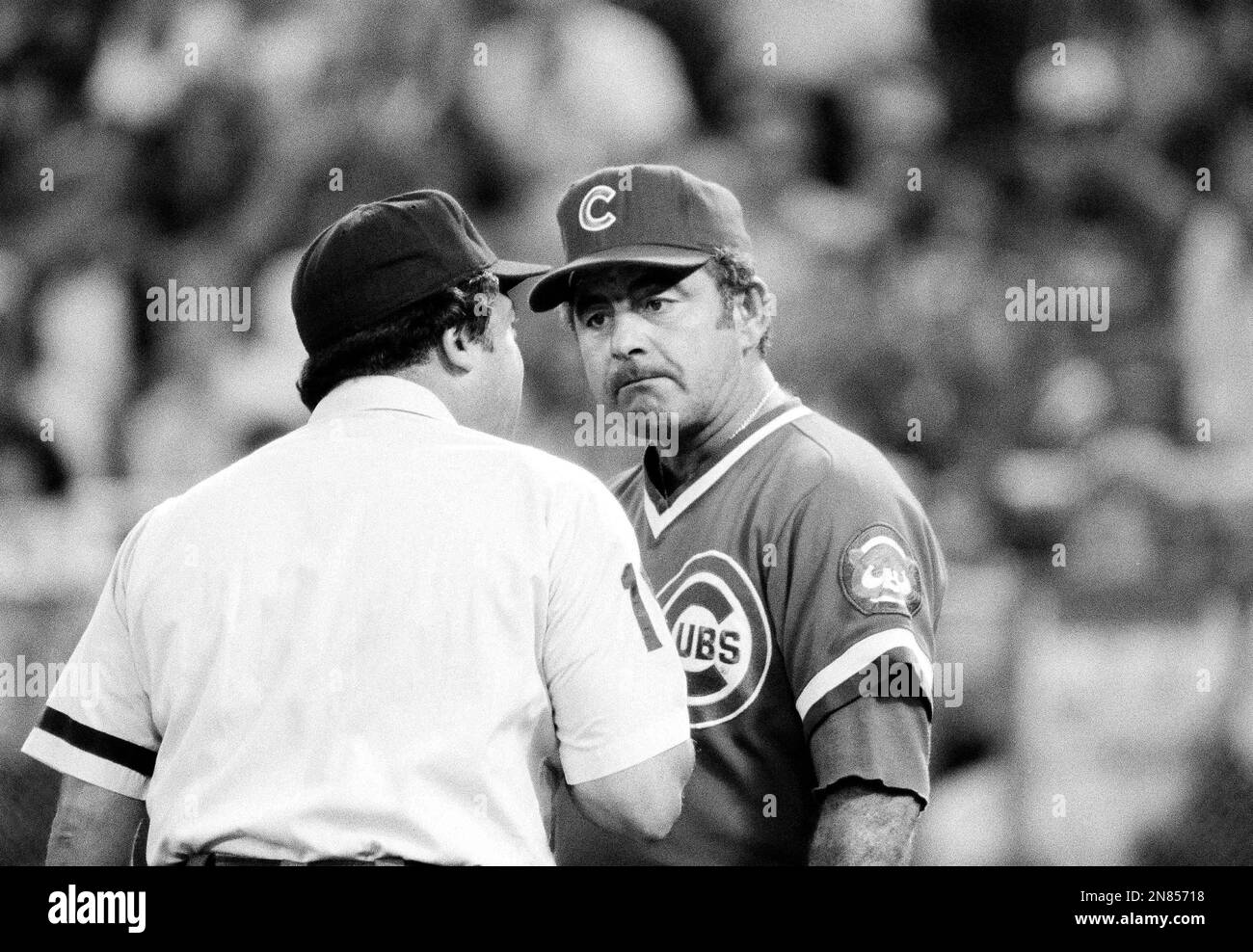 Chicago Cubs manager Lee Elia stares at plate umpire Terry Tatta who ...