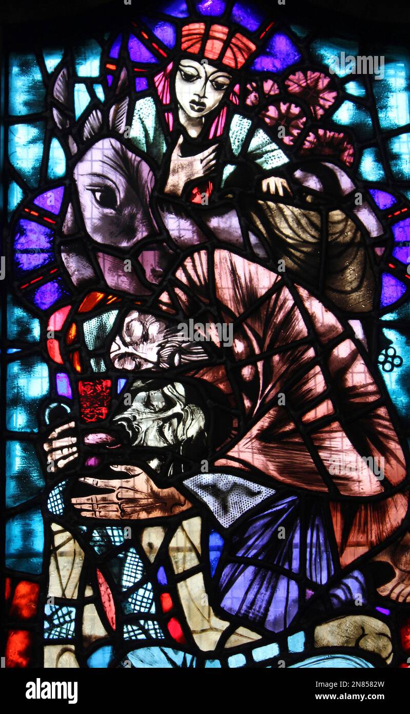 'The Good Samaritan' stained glass Stock Photo - Alamy