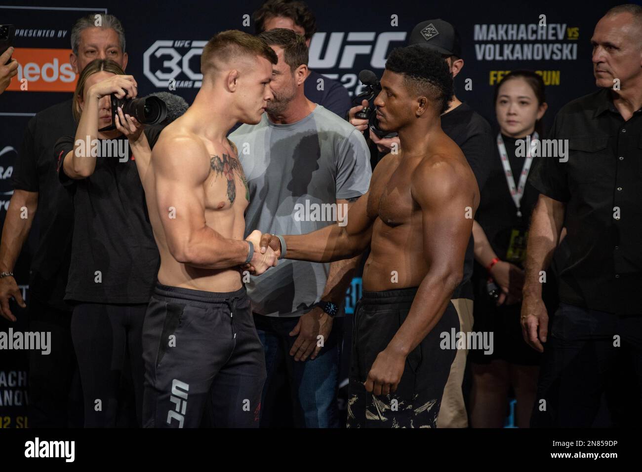 PERTH, AUSTRALIA - FEBRUARY 11: Jimmy Crute and Alonzo Menefield face ...
