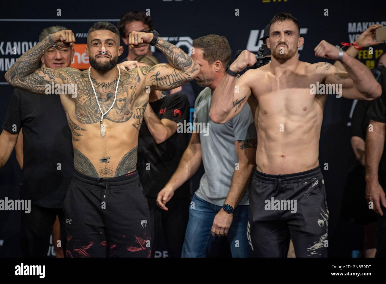 PERTH, AUSTRALIA - FEBRUARY 11: Tyson Pedro and Modestas Bukauskas face ...