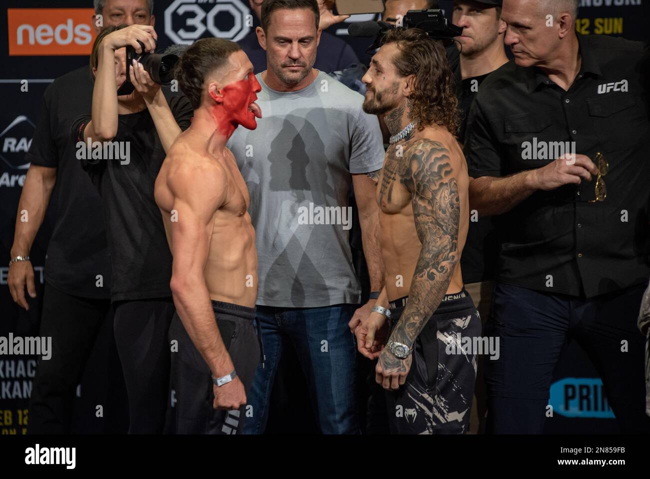 PERTH, AUSTRALIA - FEBRUARY 11: Shane Young and Blake Wilder face off ...