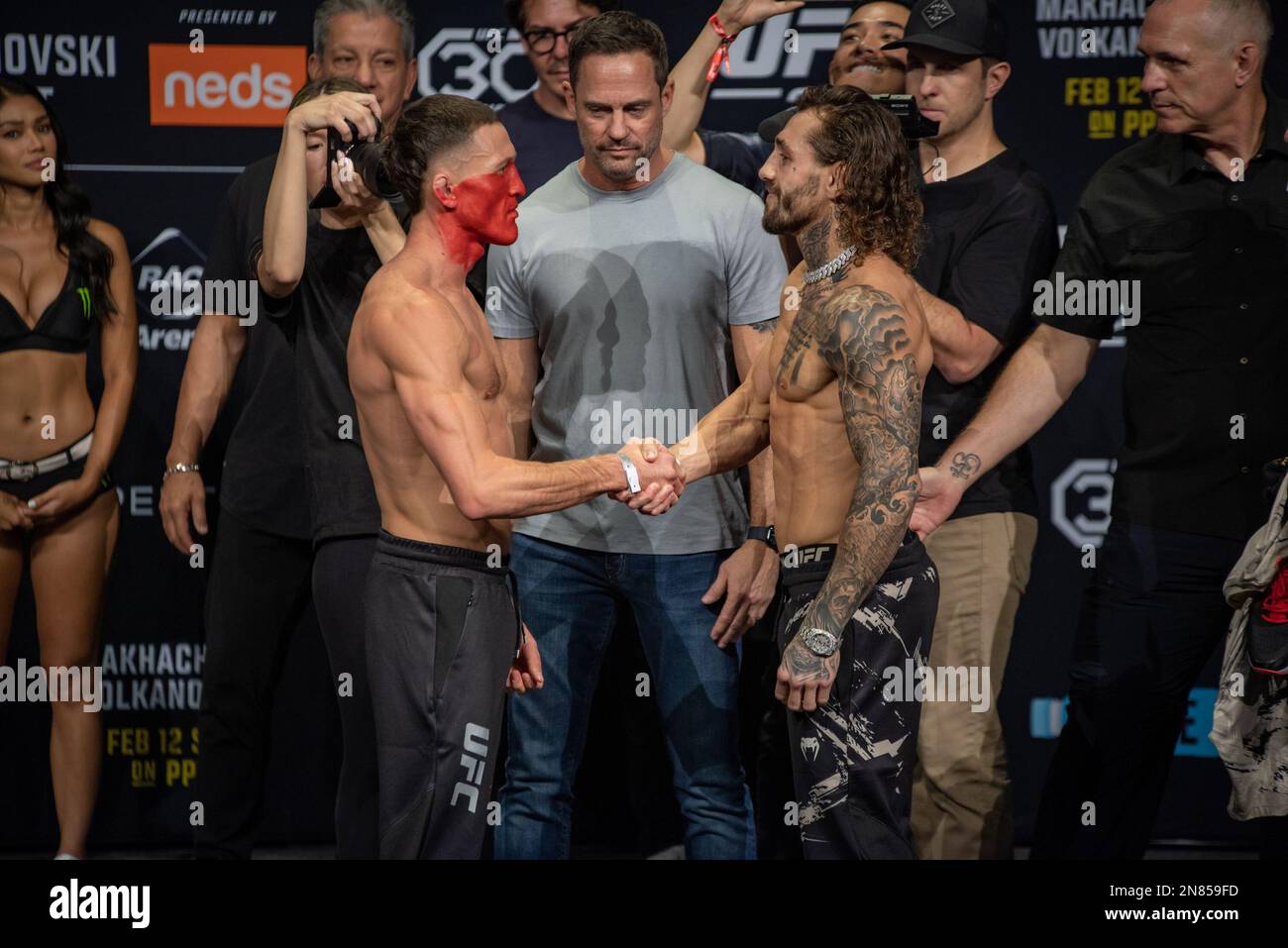 PERTH, AUSTRALIA - FEBRUARY 11: Shane Young and Blake Wilder face off ...