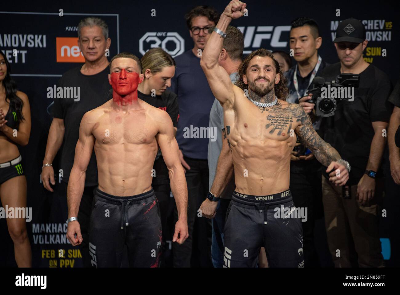 PERTH, AUSTRALIA - FEBRUARY 11: Shane Young and Blake Wilder face off ...