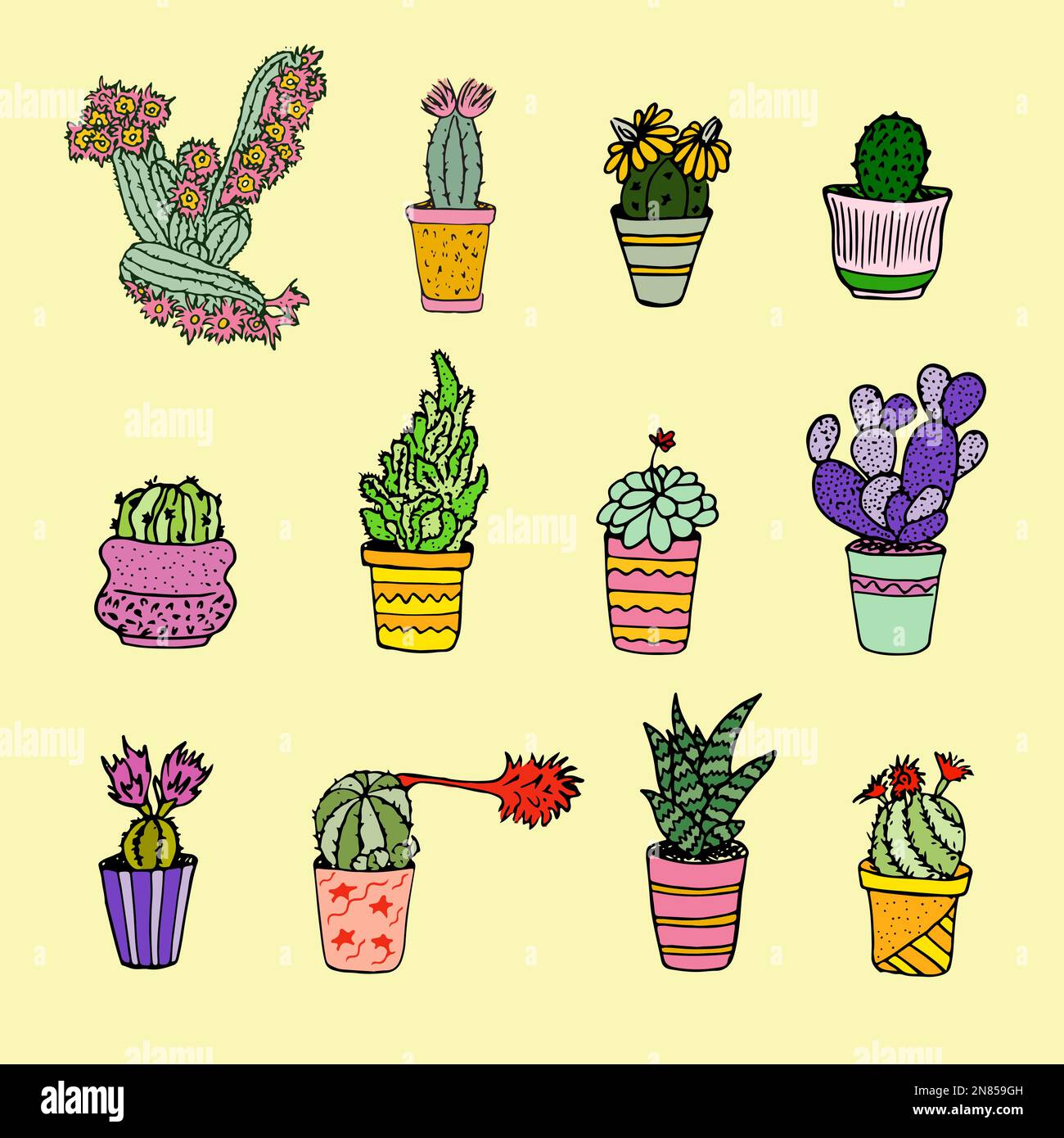 vector hand drawn cacti in a circle Stock Vector Image & Art - Alamy
