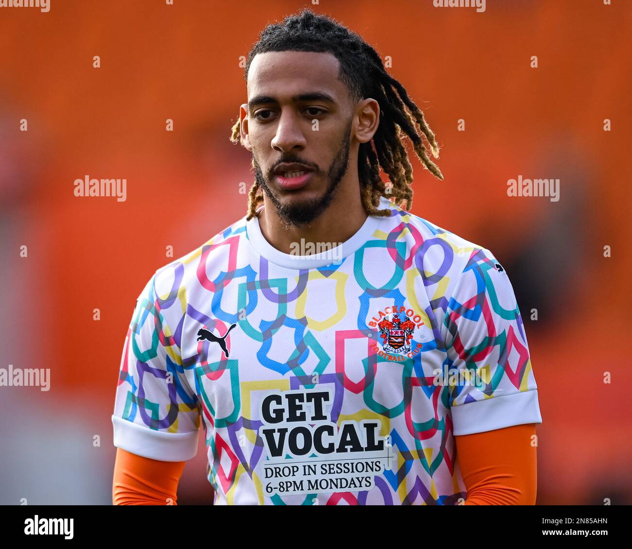 Dominic Thompson #23 of Blackpool ahead of the Sky Bet Championship ...