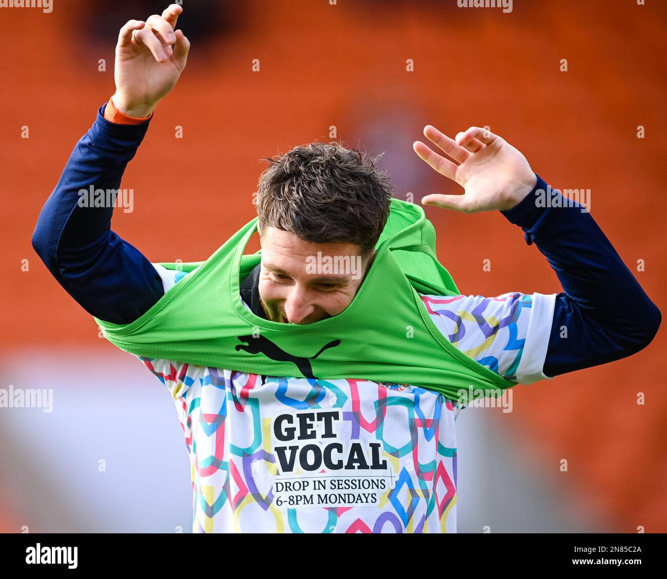 Luke Garbutt #29 of Blackpool ahead of the Sky Bet Championship match ...