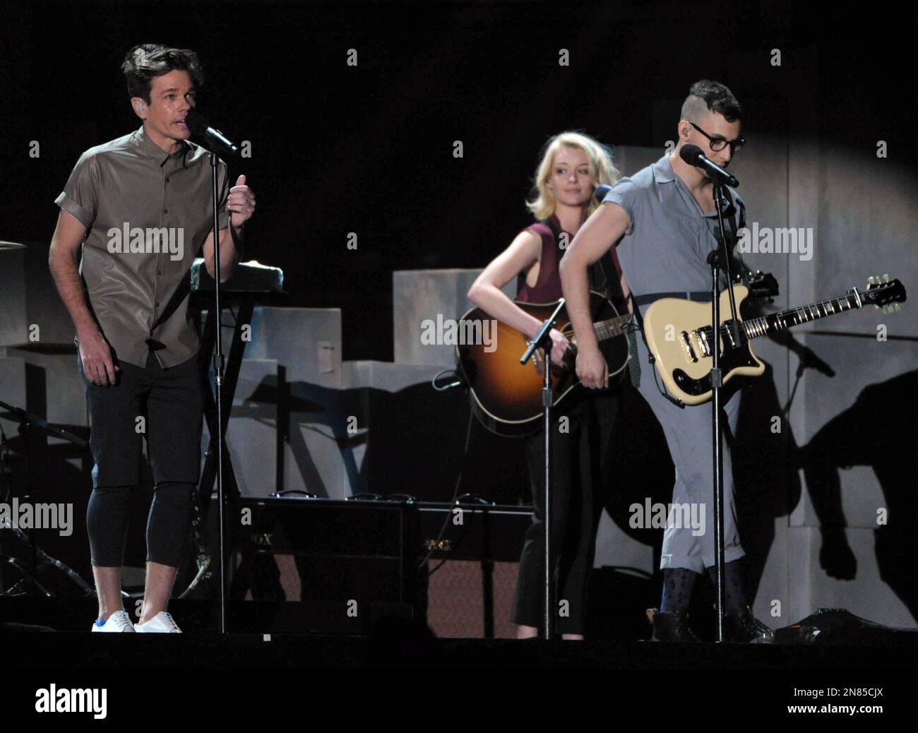 Singer Nate Ruess, left, of the band Fun. perform at the 55th annual ...