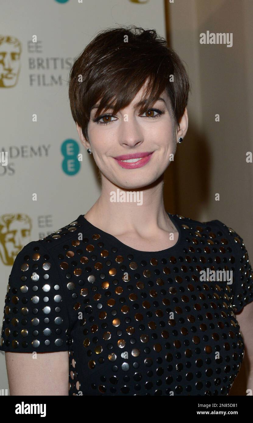 Anne Hathaway seen arriving for the BAFTA Film Awards at the Royal ...