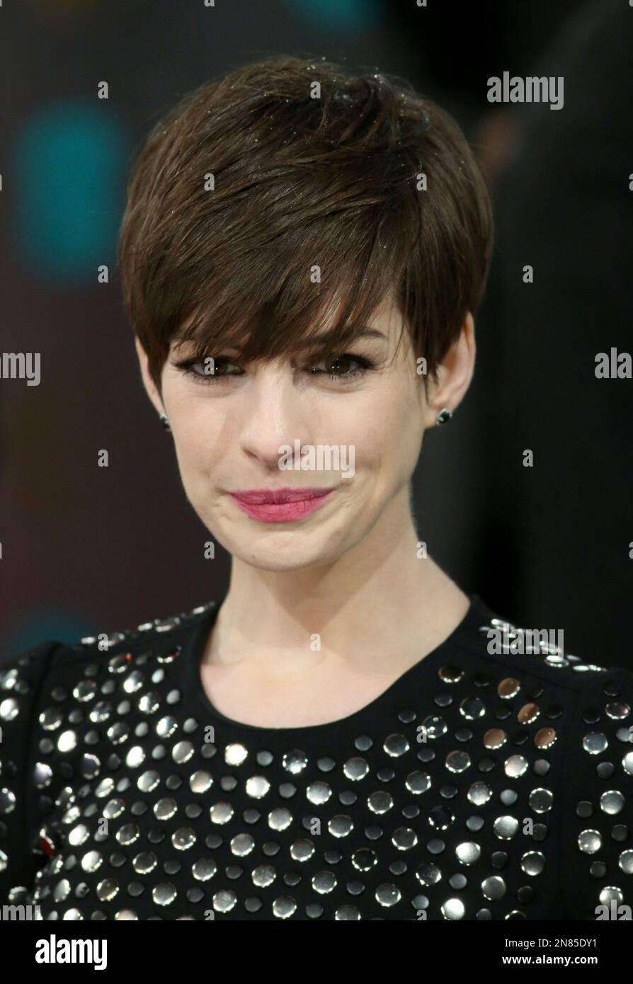 Anne Hathaway seen arriving for the BAFTA Film Awards at the Royal ...