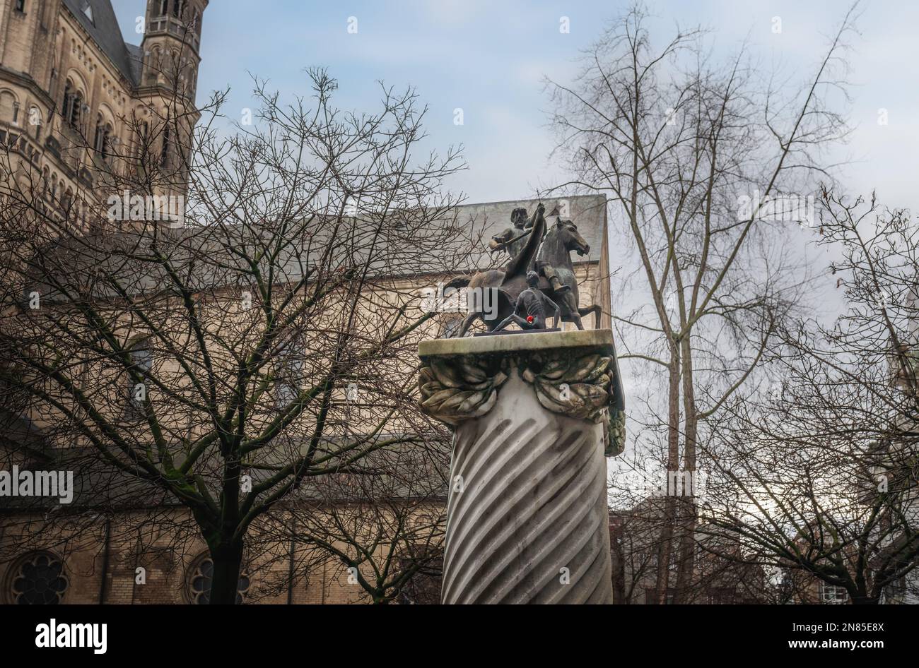 Statue of St. Martin and beggar in front of Great St. Martin Church ...